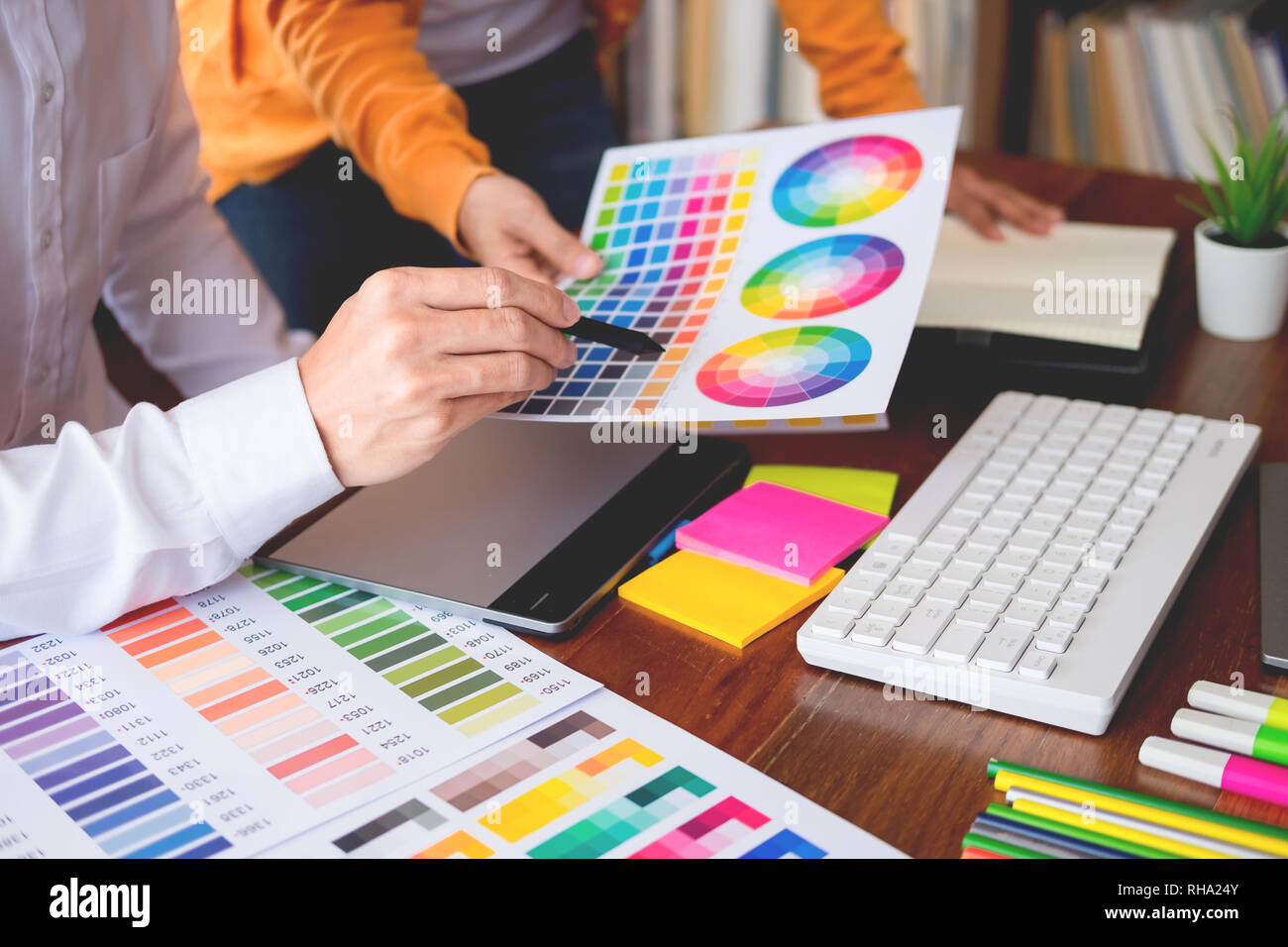 Graphic design partners working together renovation and technology ...