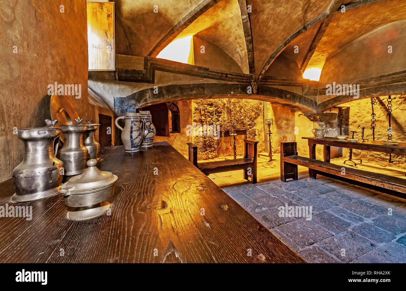 Italy Valle d'Aosta Issogne the Castle - Ground floor kitchen Stock ...