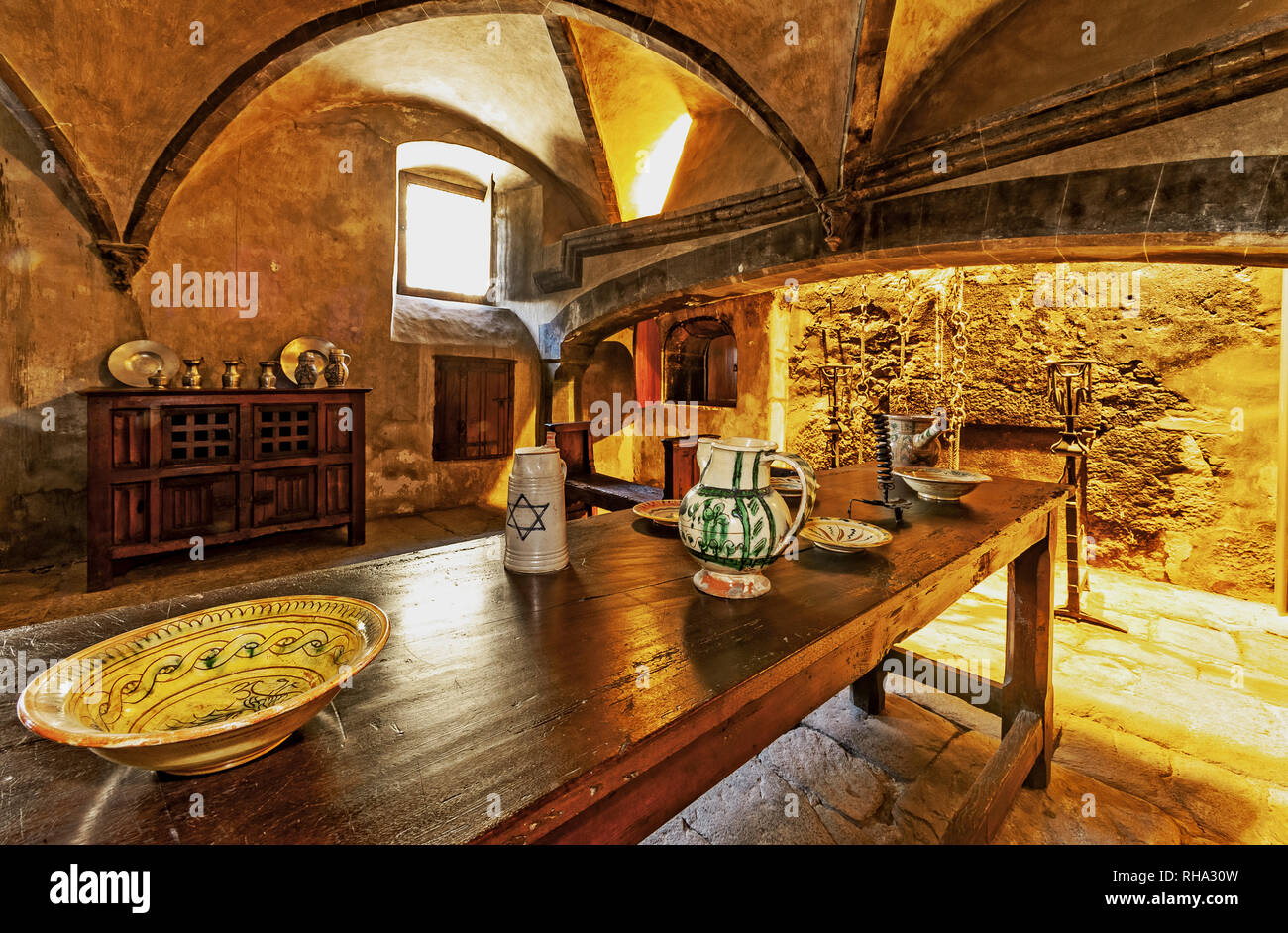 Italy Valle d'Aosta Issogne the Castle - Ground floor kitchen Stock ...