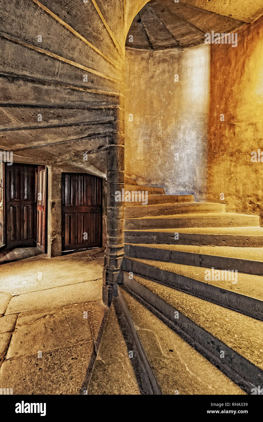 Italy Valle d'Aosta Issogne the Castle spiral staircase Stock Photo - Alamy