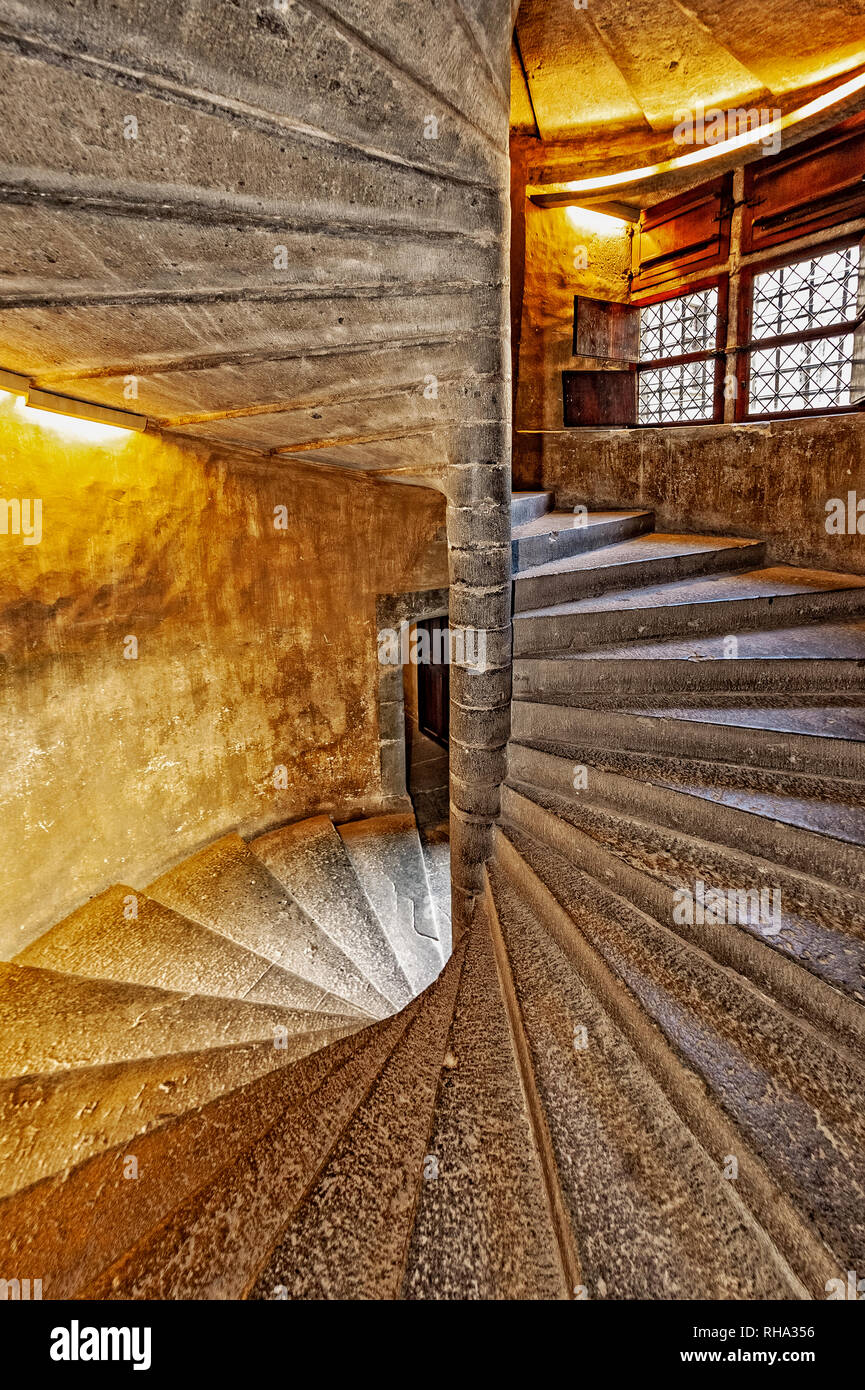 Italy Valle d'Aosta Issogne the Castle spiral staircase Stock Photo - Alamy