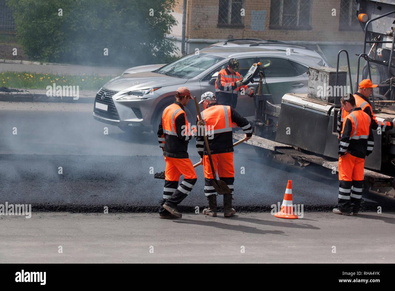 Russia, Izhevsk - May 30, 2018: Road building. Repair and replacement ...