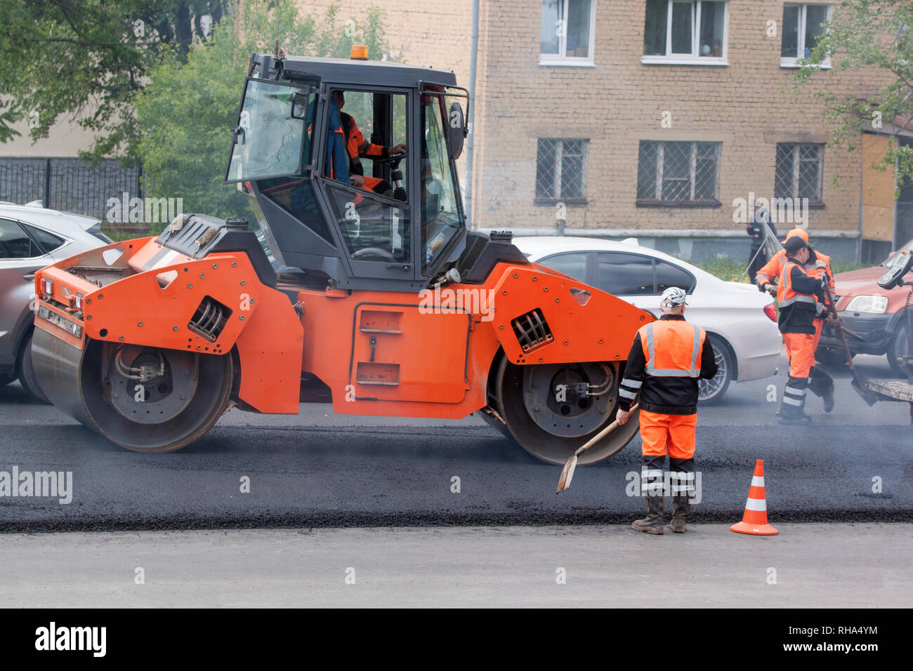 Russia, Izhevsk - May 30, 2018: Road work. Repair and replacement of ...