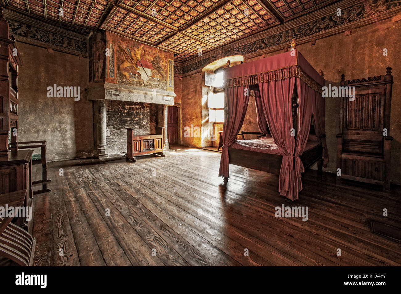 Italy Valle d'Aosta Issogne the Castle Room of the Knights of St ...