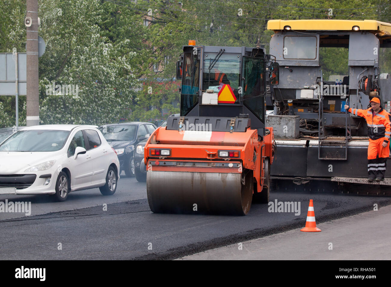 Russia, Izhevsk - May 30, 2018: Road work. Repair and replacement of ...