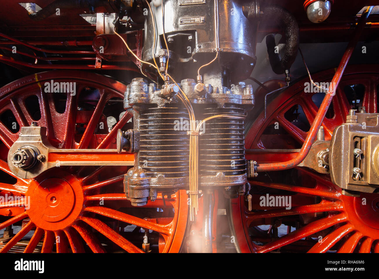 close-up of the air pump of a steam locomotive series 03 of the ...