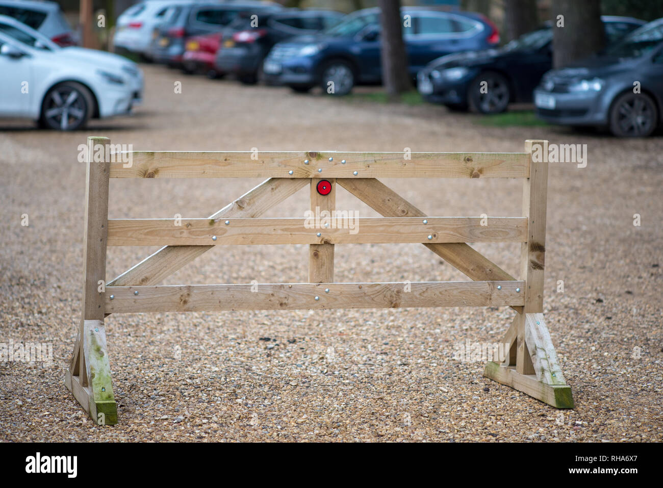 small free standing five bar gate in car park Stock Photo - Alamy