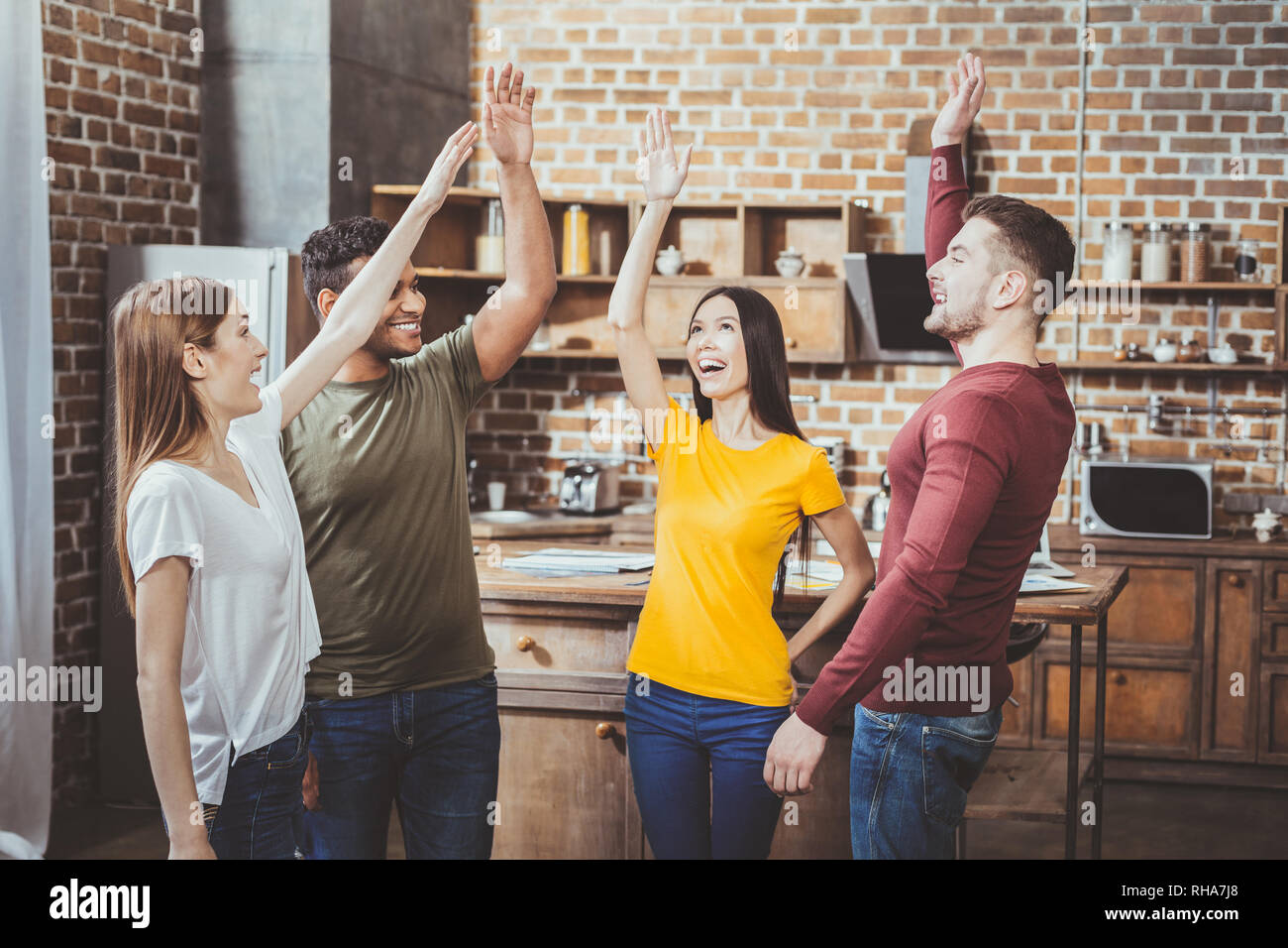 Group of happy people that celebrating win Stock Photo - Alamy
