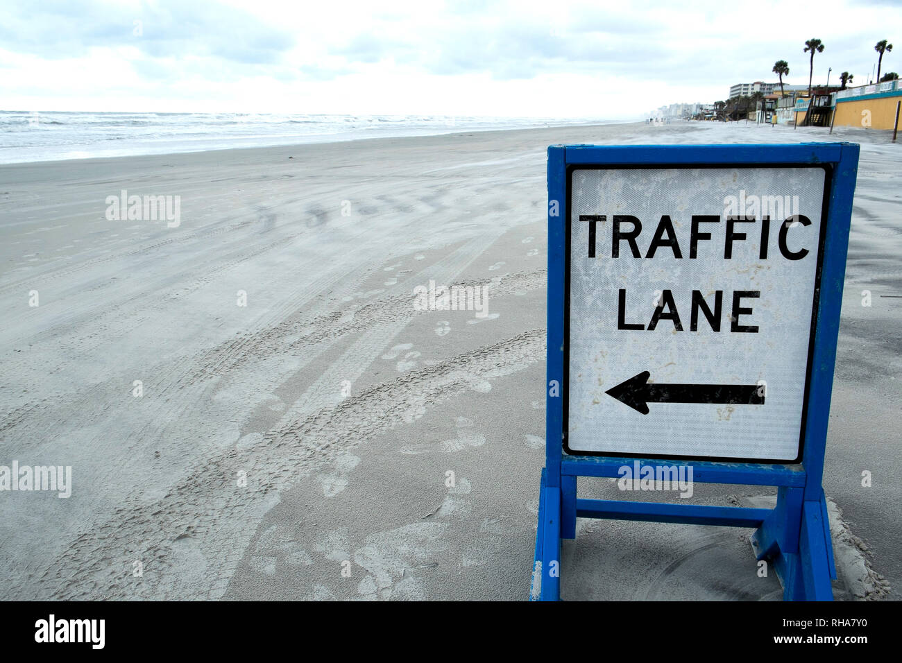 A sign indicating the traffic lane on Daytona Beach, Florida where ...