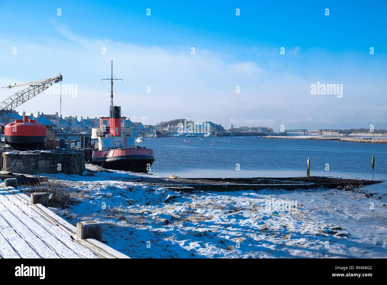 The Ancient Old Puffer in Irvine Harbour in winter with the seashore ...