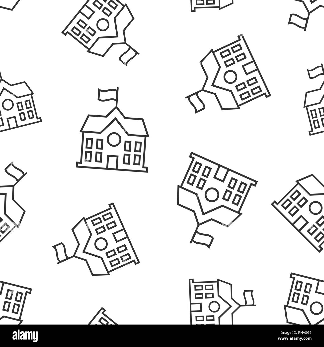 School building icon seamless pattern background. College education ...