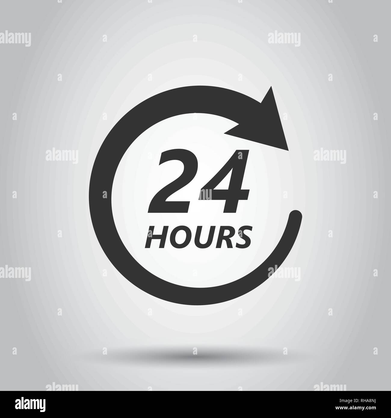 Twenty four hour clock icon in flat style. 24/7 service time ...