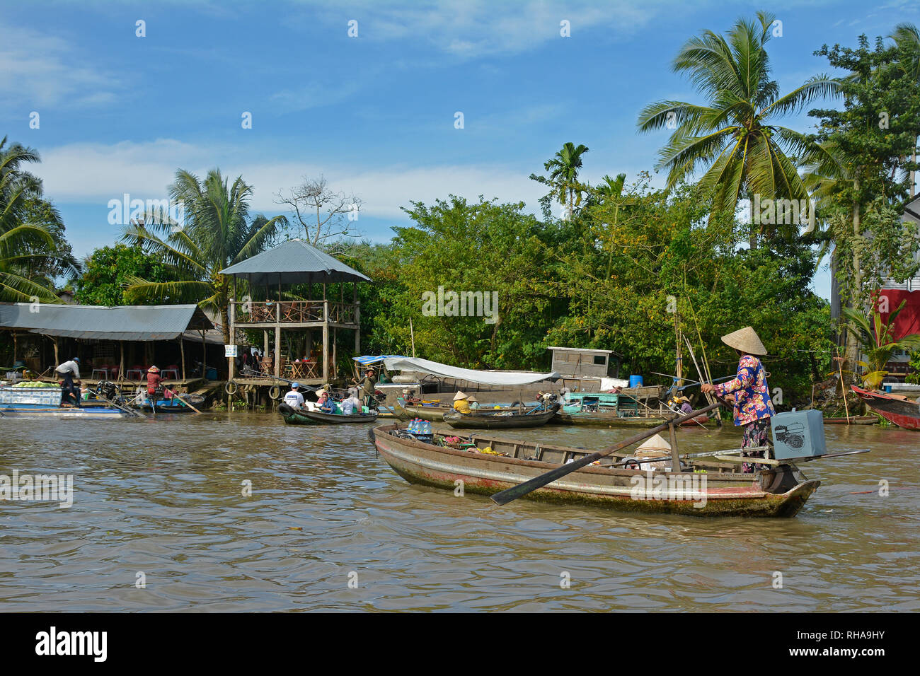 Phong Dien, Vietnam - December 31st 2017. A boat on the river at the ...