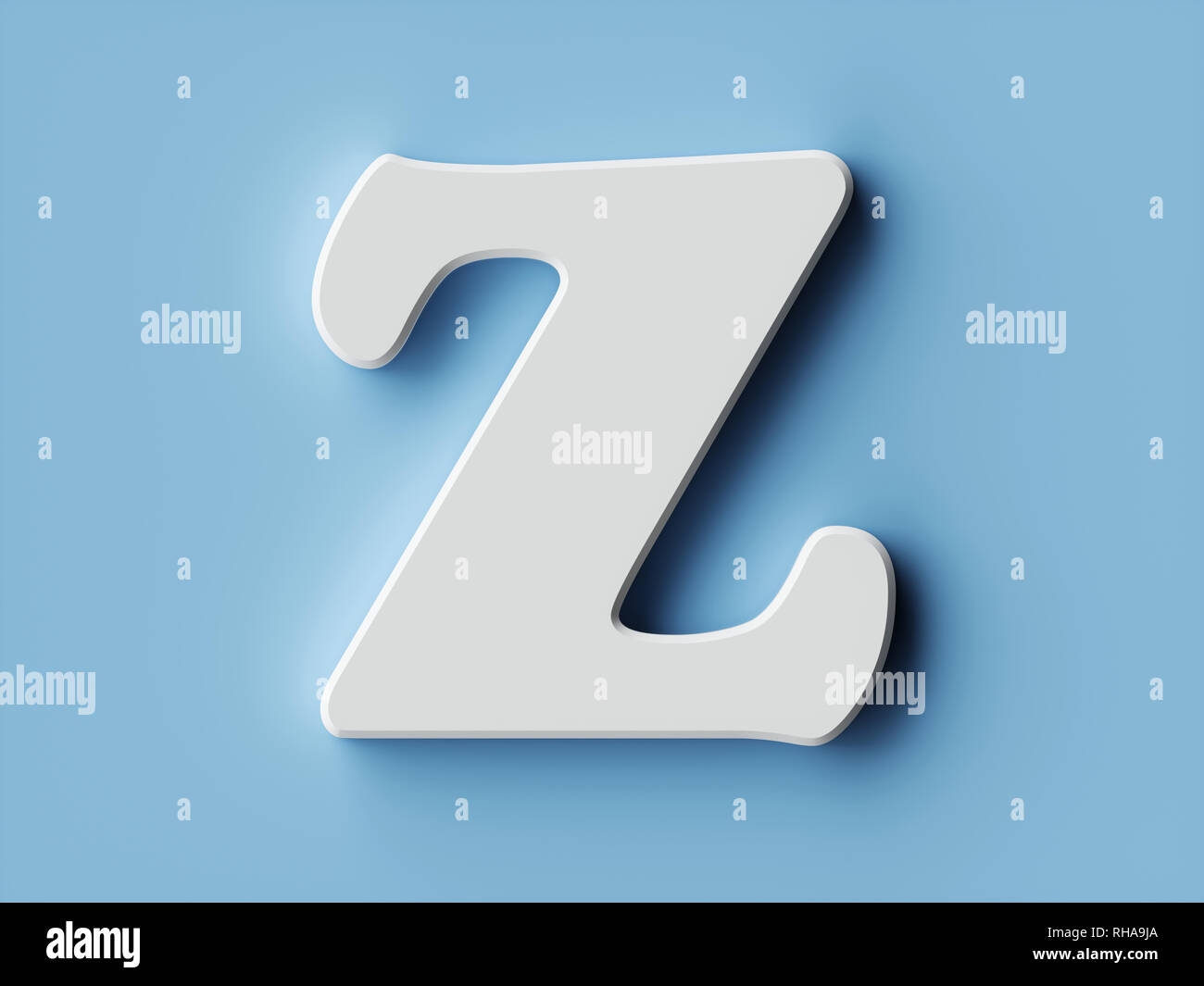 White paper letter alphabet character Z font. Front view capital symbol ...