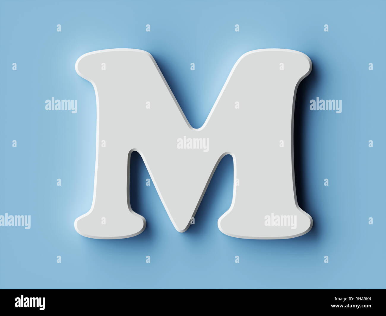 White paper letter alphabet character M font. Front view capital symbol ...