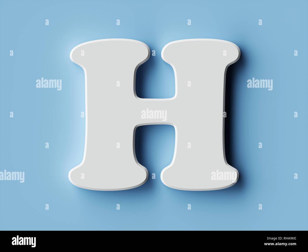 White paper letter alphabet character H font. Front view capital symbol ...