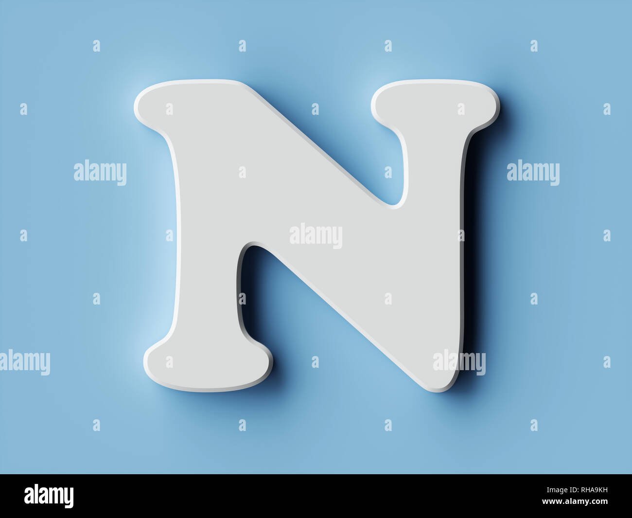 White paper letter alphabet character N font. Front view capital symbol ...