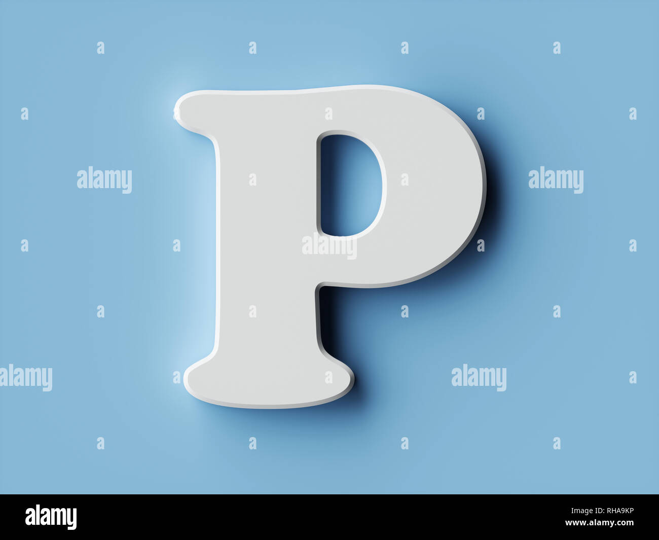 White paper letter alphabet character P font. Front view capital symbol ...
