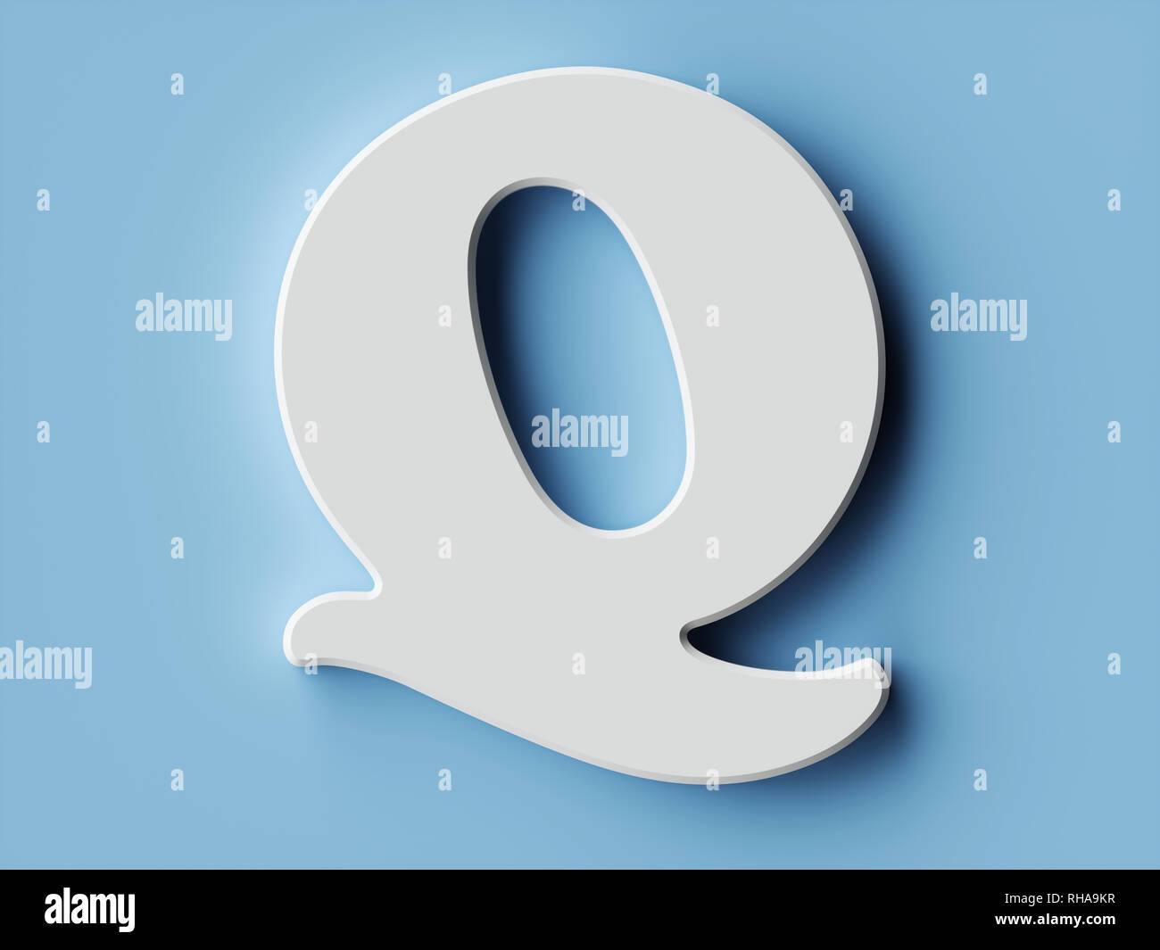 White paper letter alphabet character Q font. Front view capital symbol ...