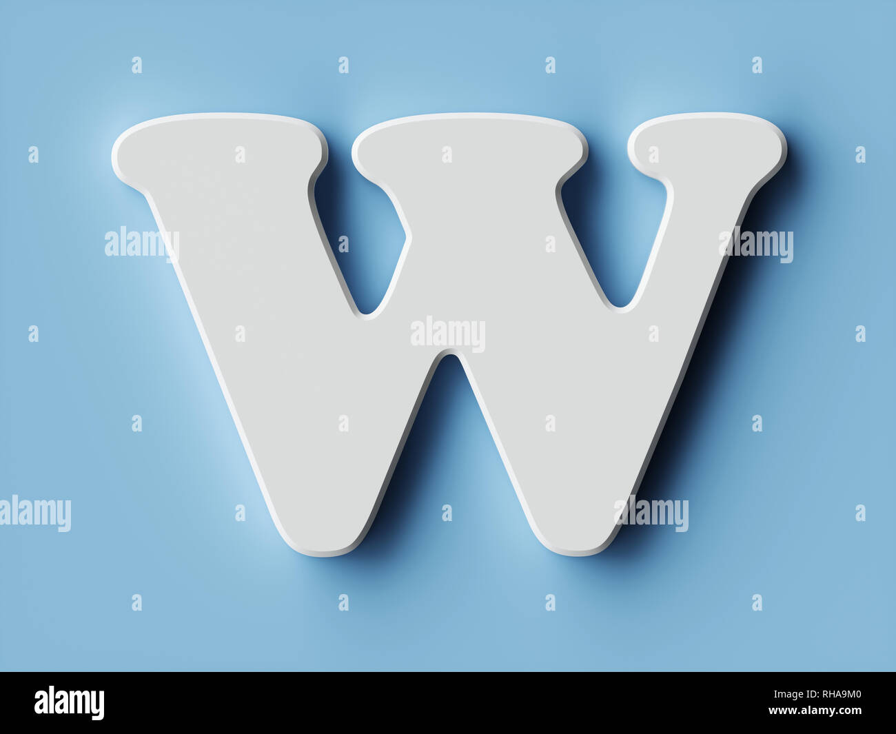 White paper letter alphabet character W font. Front view capital symbol ...