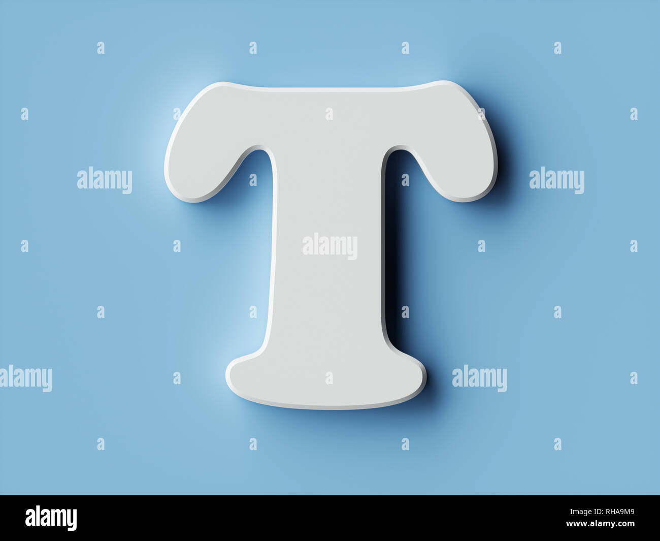 White paper letter alphabet character T font. Front view capital symbol ...