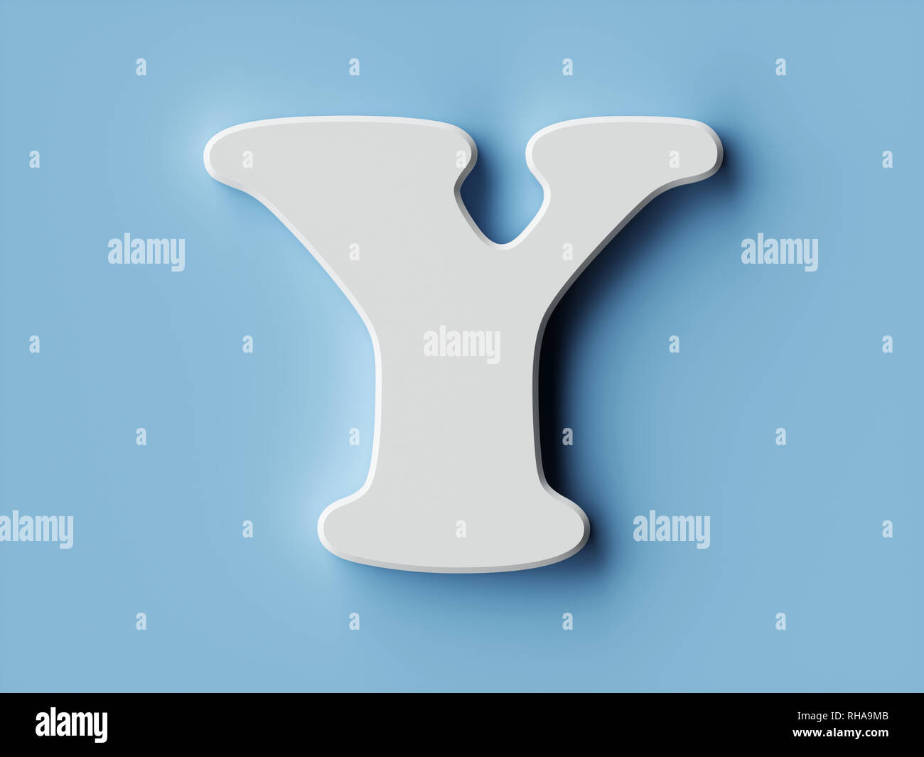 White paper letter alphabet character Y font. Front view capital symbol ...