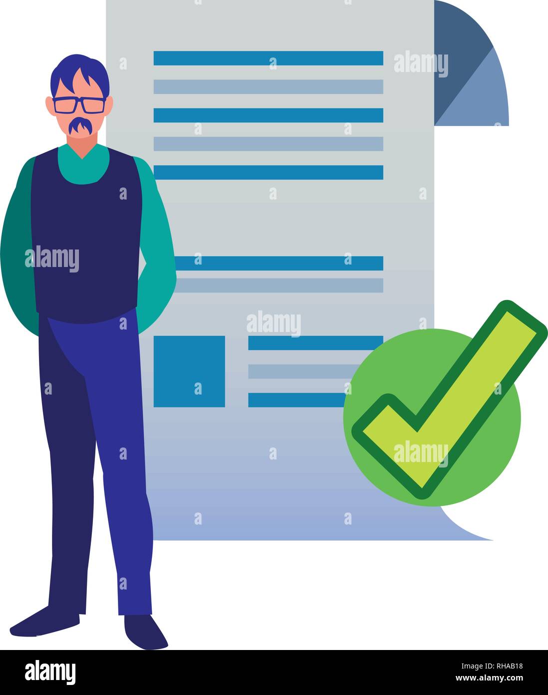 authorship man check mark paper copyright vector illustration Stock ...