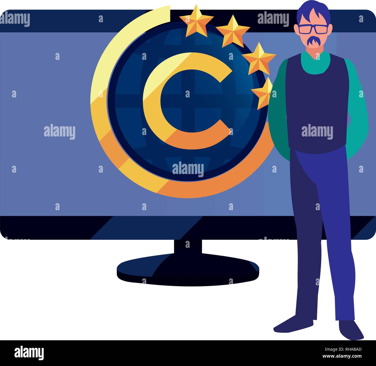 authorship man computer digital copyright vector illustration Stock ...