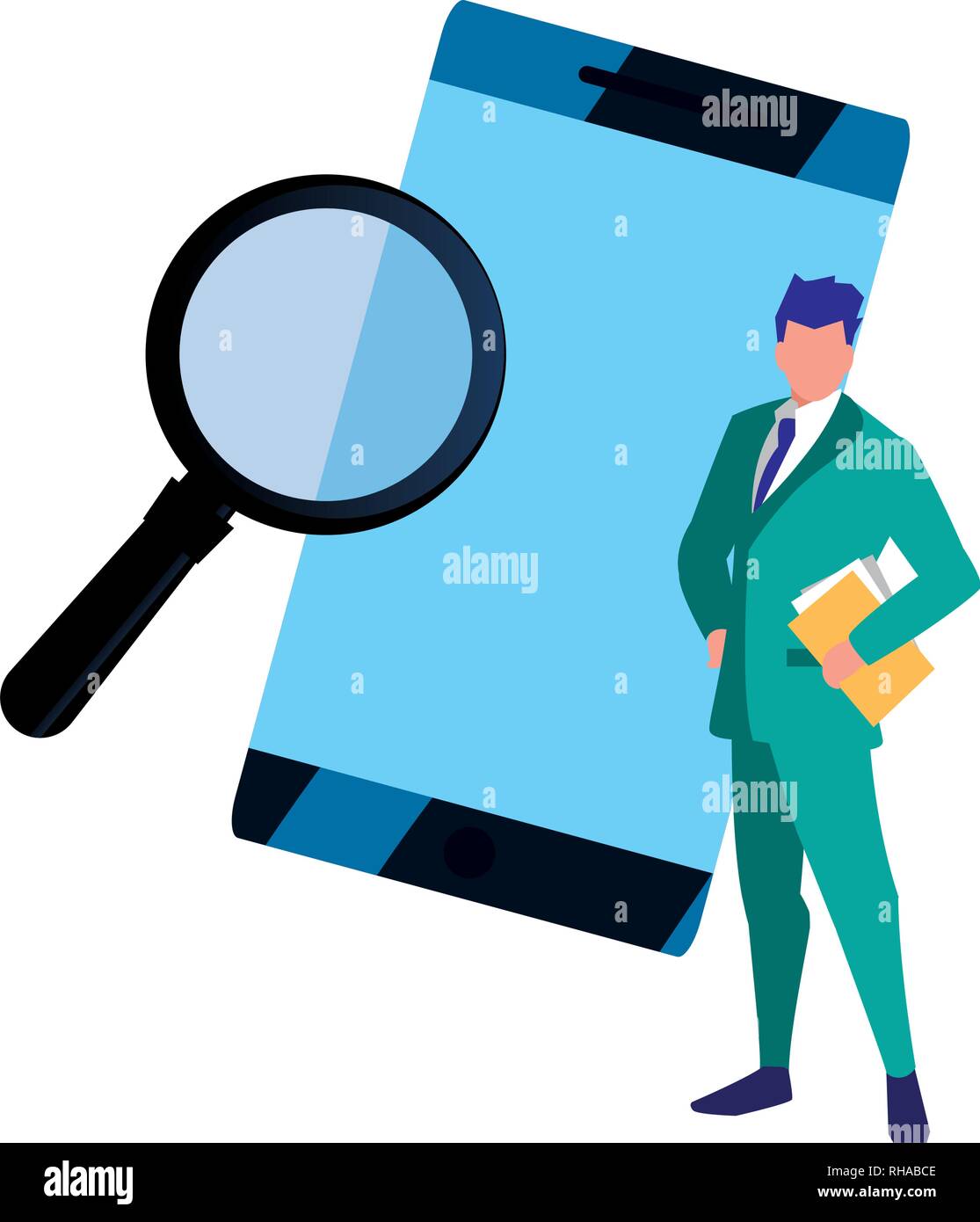 businessman mobile magnifying glass copyright vector illustration Stock ...
