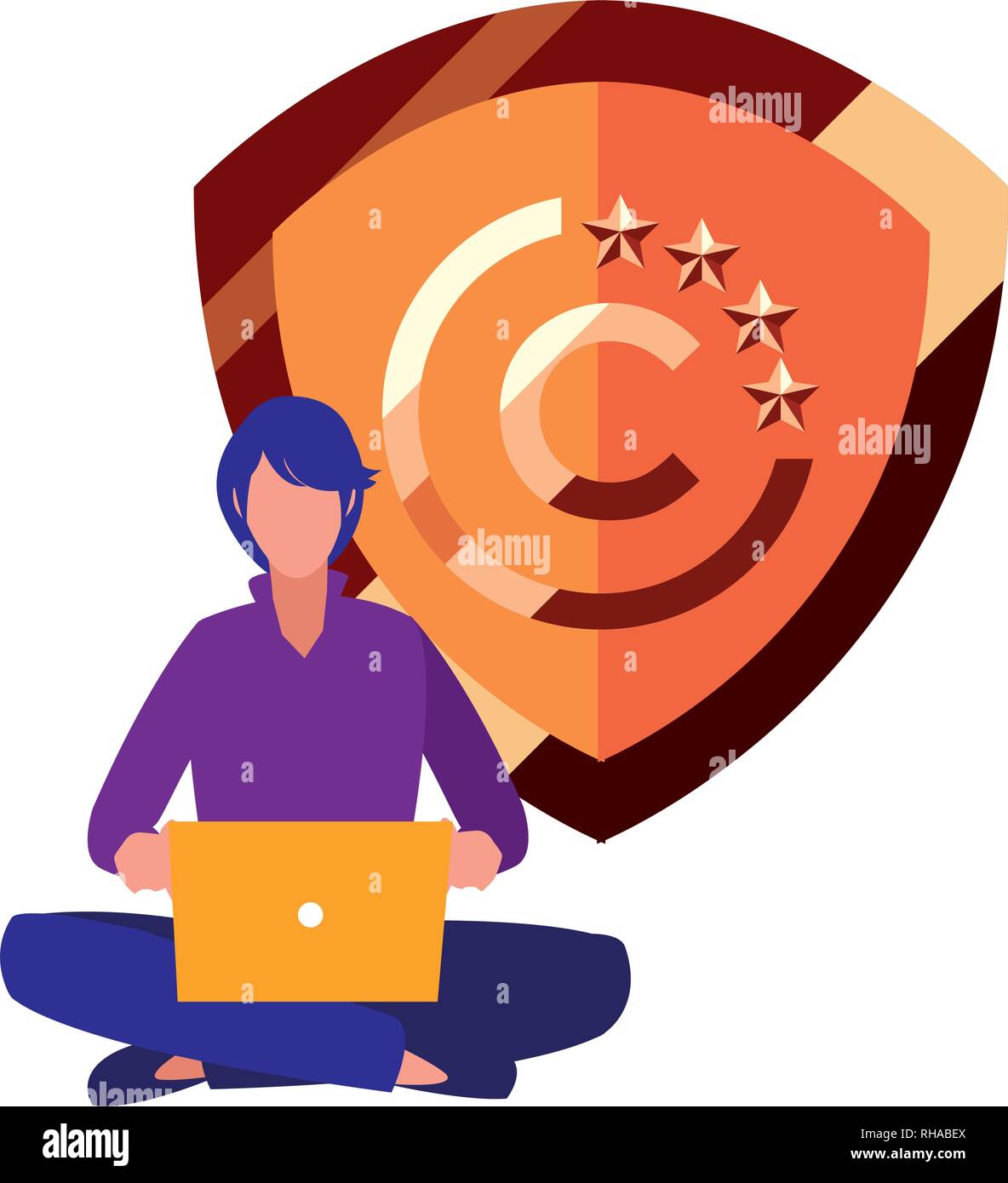 man using laptop protection digital copyright vector illustration Stock ...