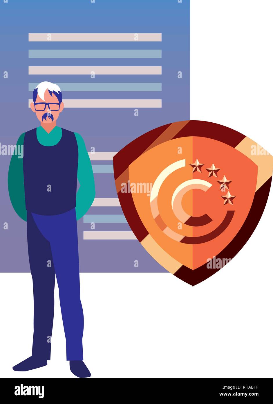 business man shield patent copyright vector illustration Stock Vector ...