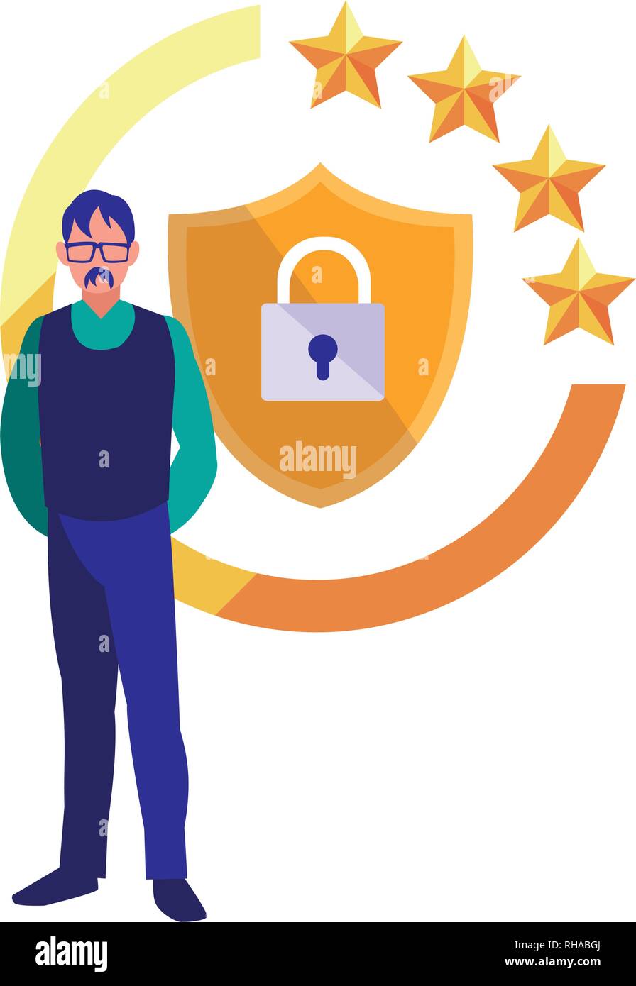 business man shield security digital copyright vector illustration ...