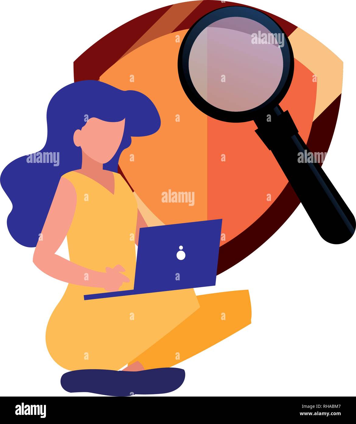 woman with laptop protection searching copyright vector illustration ...