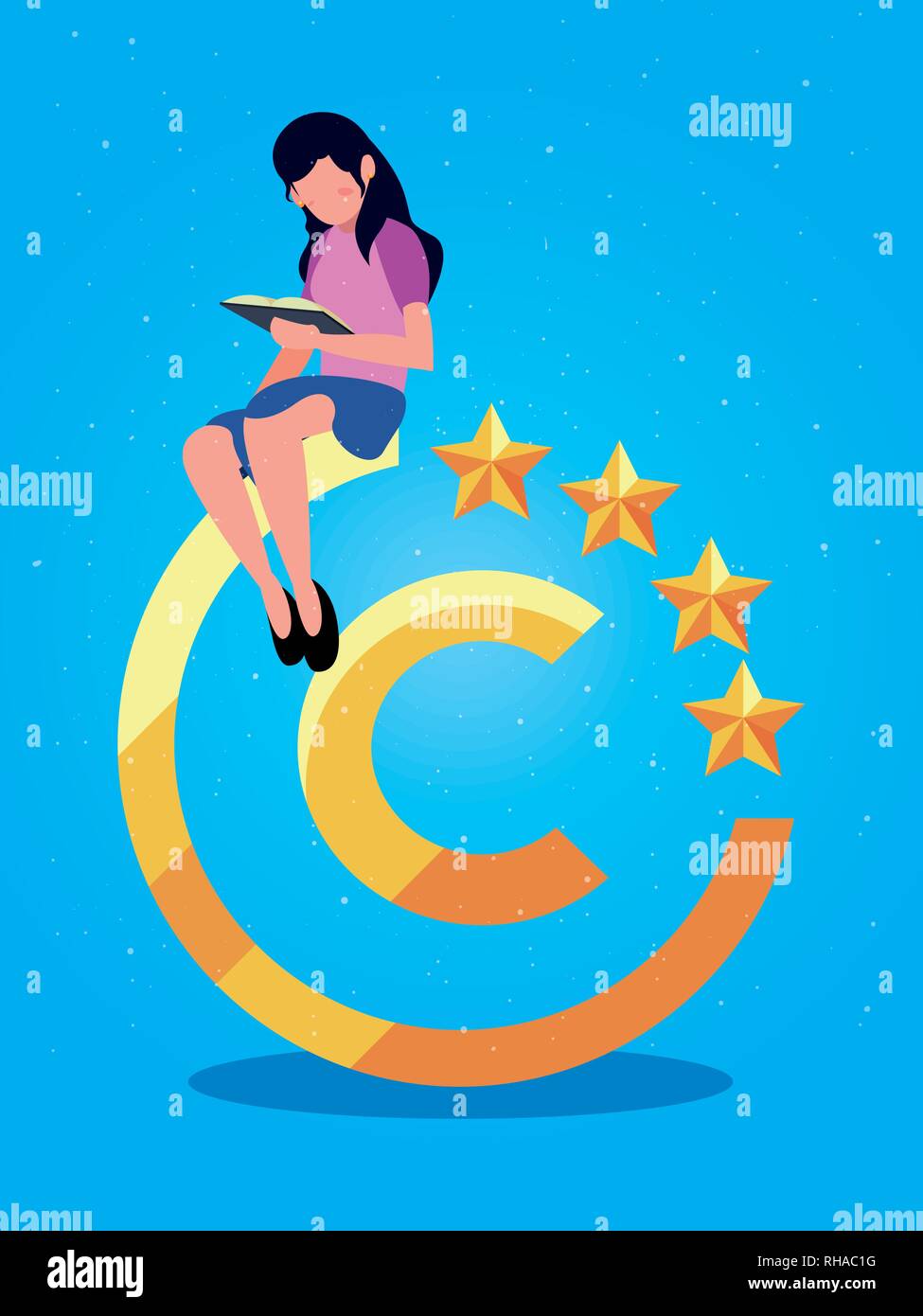 woman reading book copyright sign vector illustration Stock Vector ...