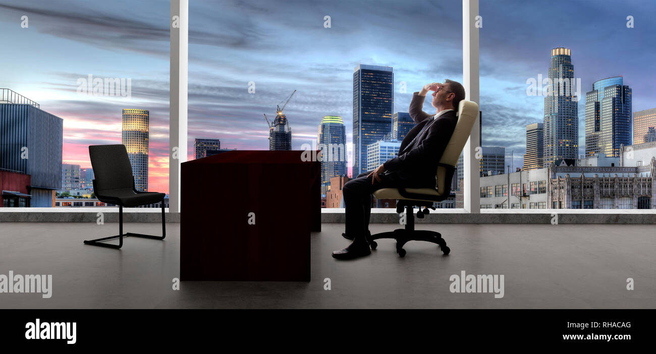 Businessman with an empty chair waiting for a late client in Los ...