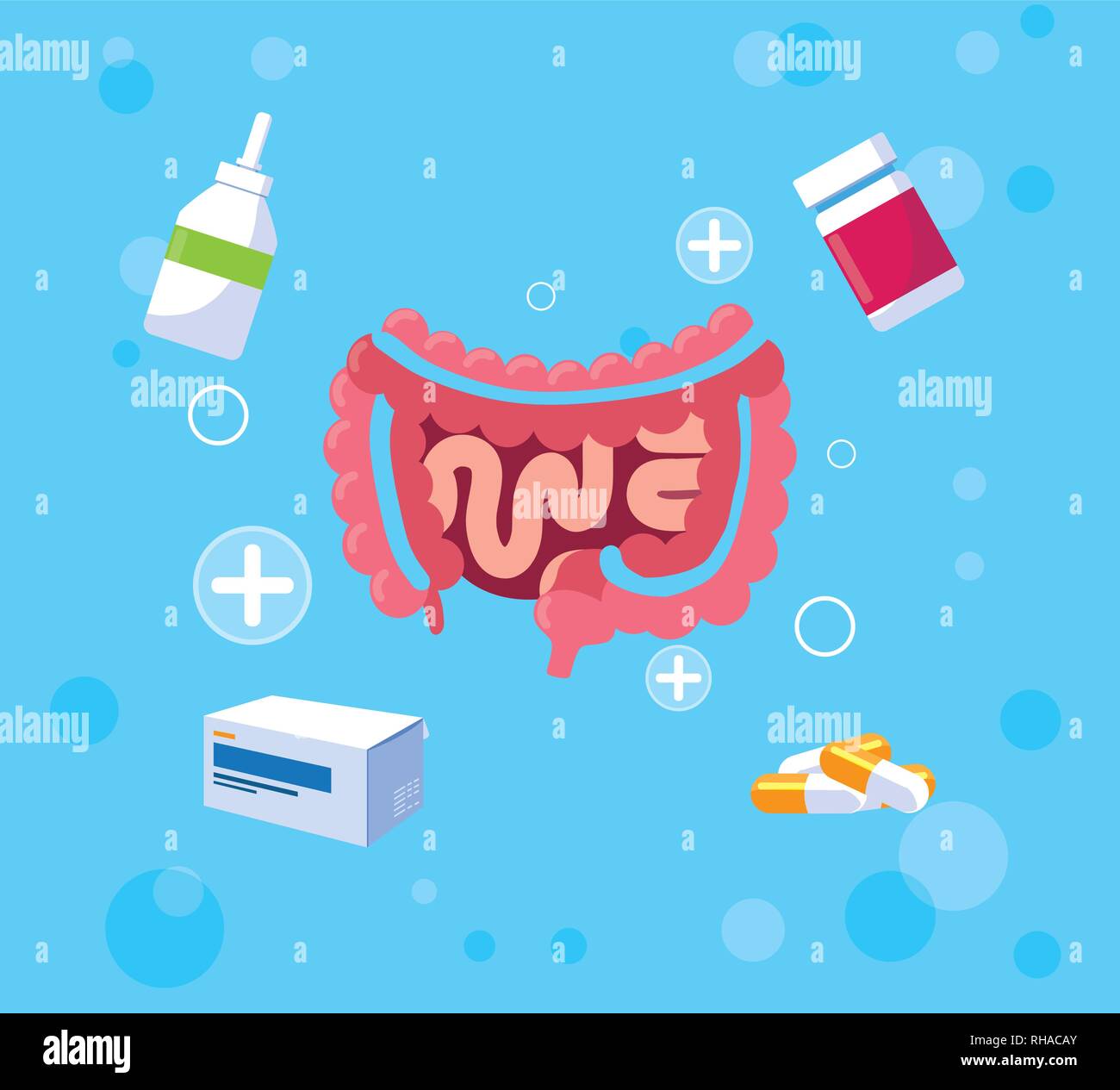 digestive system with set of medicines vector illustration design Stock ...