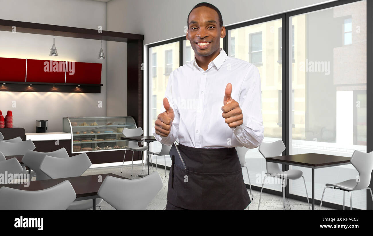 young African-American waiter working in a coffee shop Stock Photo - Alamy