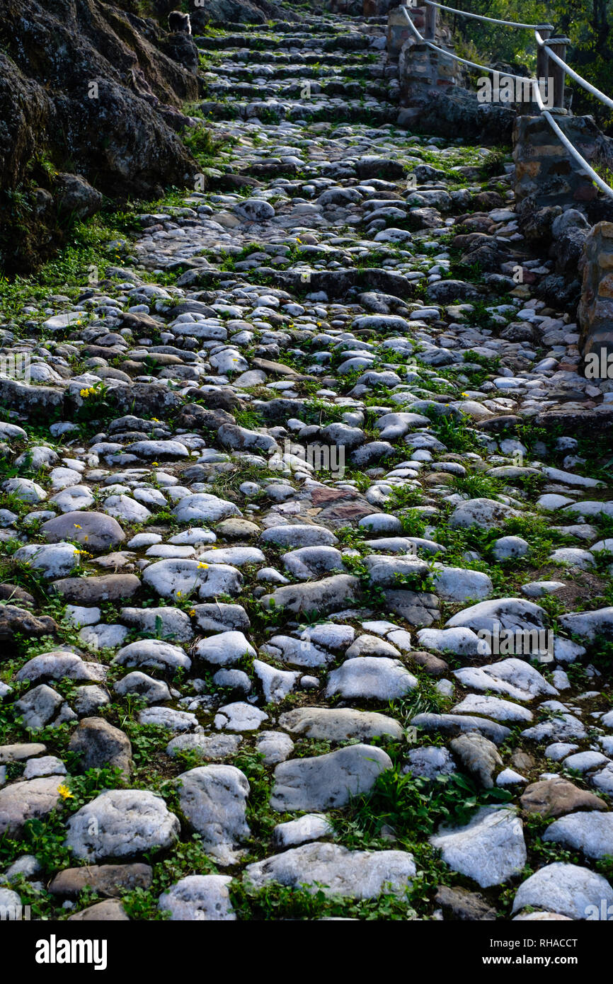 Cobble stone pathway, Fuente Gorda nature reserve, Comares, Axarquia ...