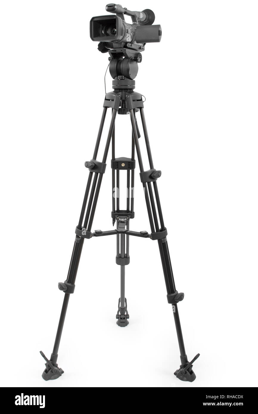 production camera on a tripod and isolated on white background Stock ...