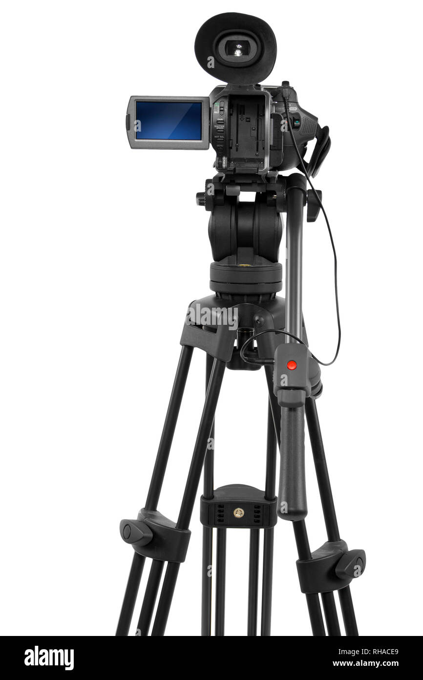 production camera on a tripod and isolated on white background Stock ...