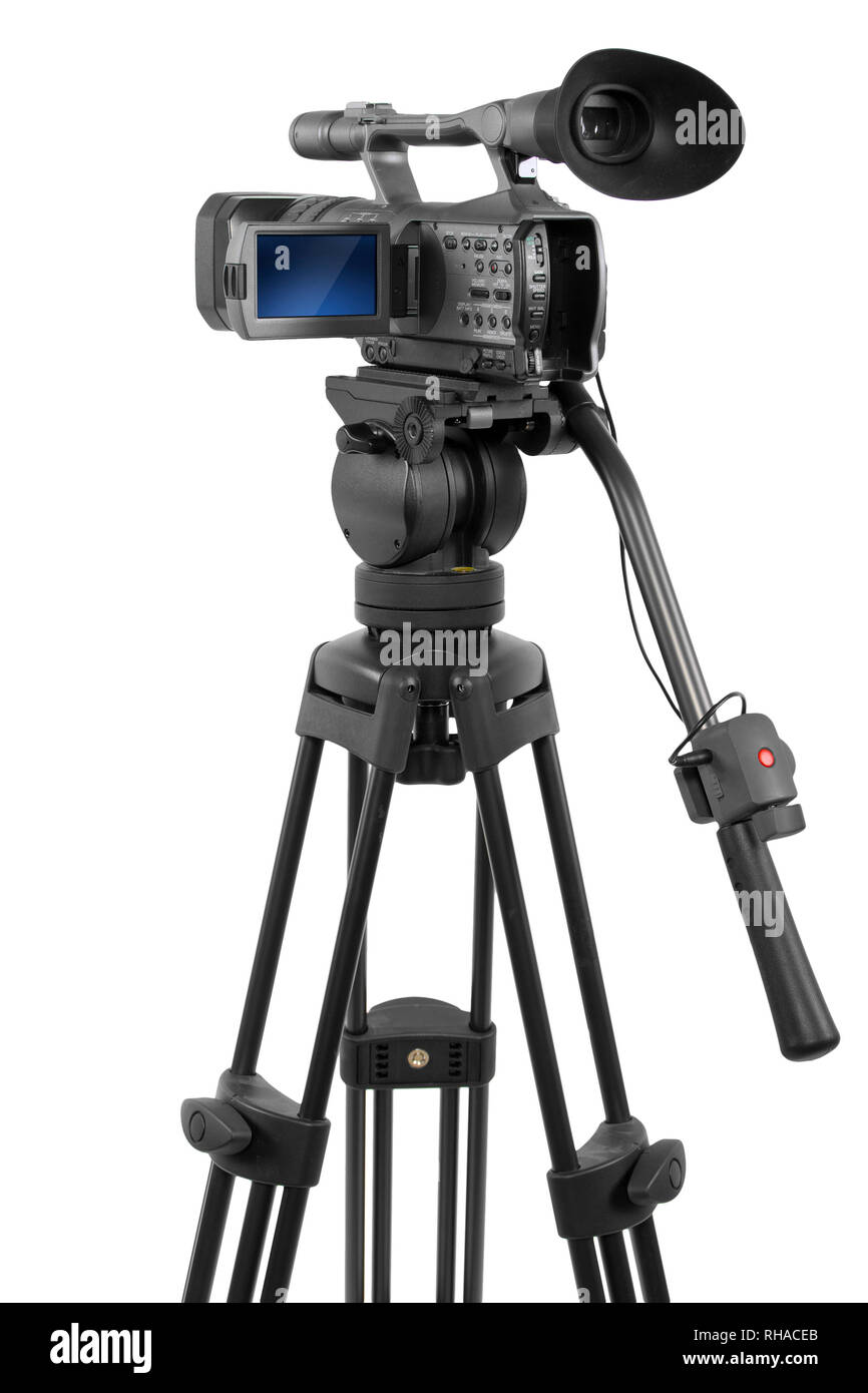 production camera on a tripod and isolated on white background Stock ...