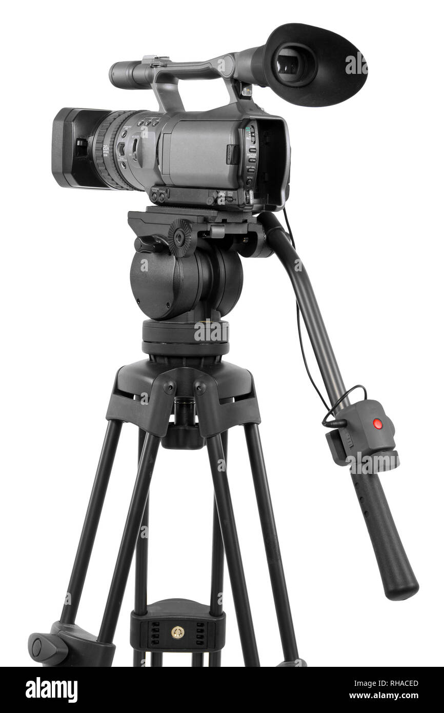 production camera on a tripod and isolated on white background Stock ...