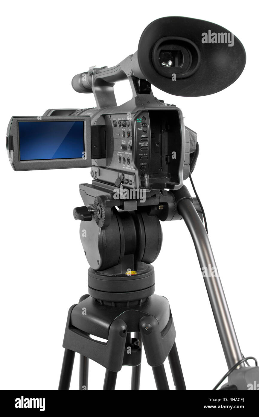 production camera on a tripod and isolated on white background Stock ...