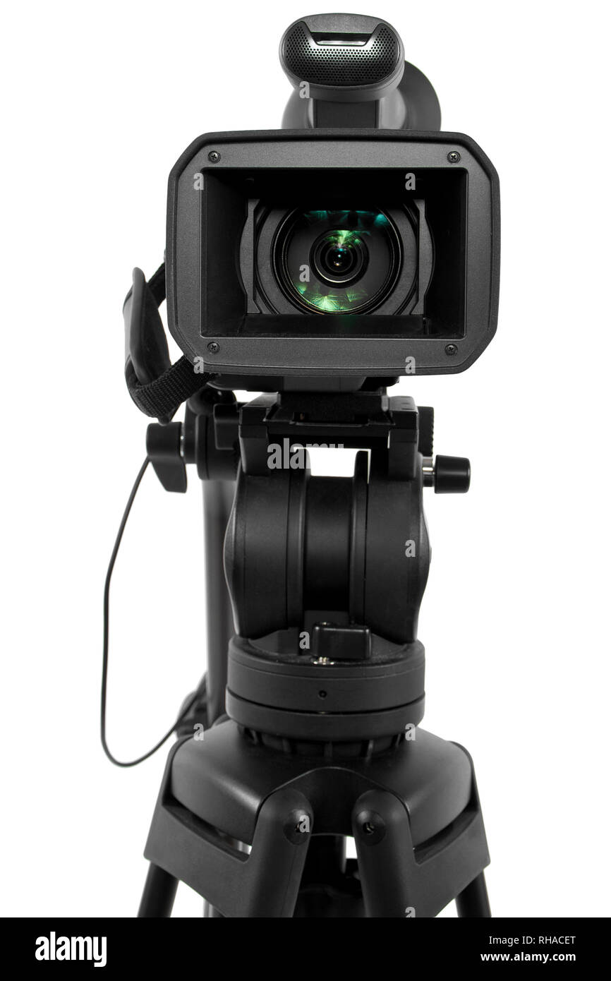 production camera on a tripod and isolated on white background Stock ...