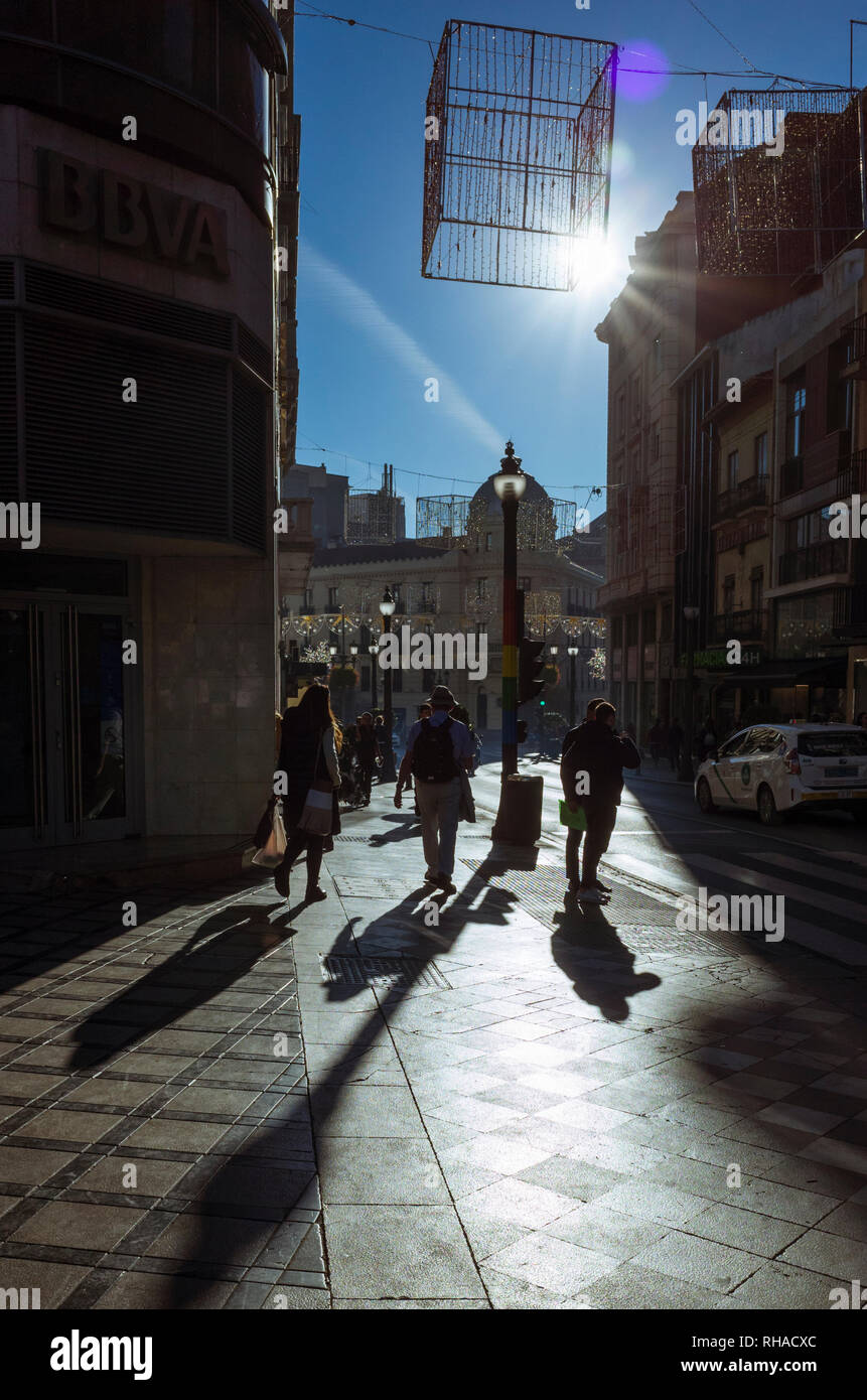 Granada, Andalusia, Spain : Puerta real, backlit street scene in ...