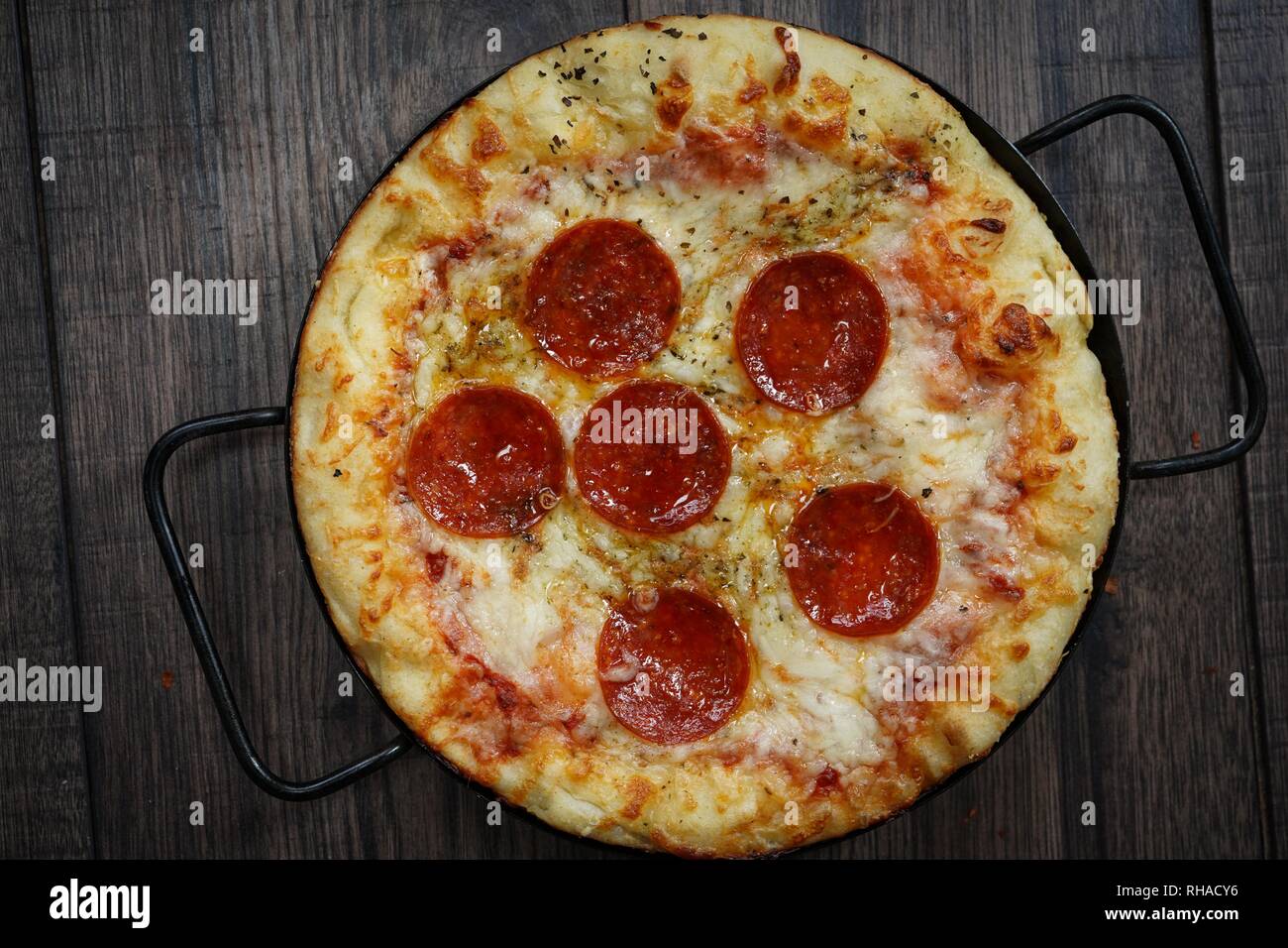 Homemade Pepperoni Pizza, Overhead view Stock Photo - Alamy