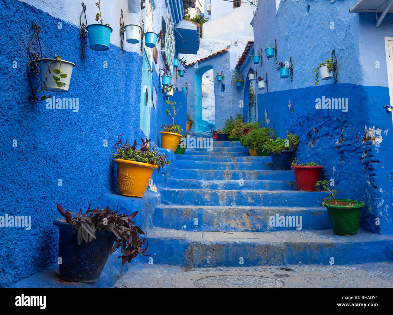 Beautiful view of the blue city CHEFCHAOUEN, MOROCCO in the medina ...