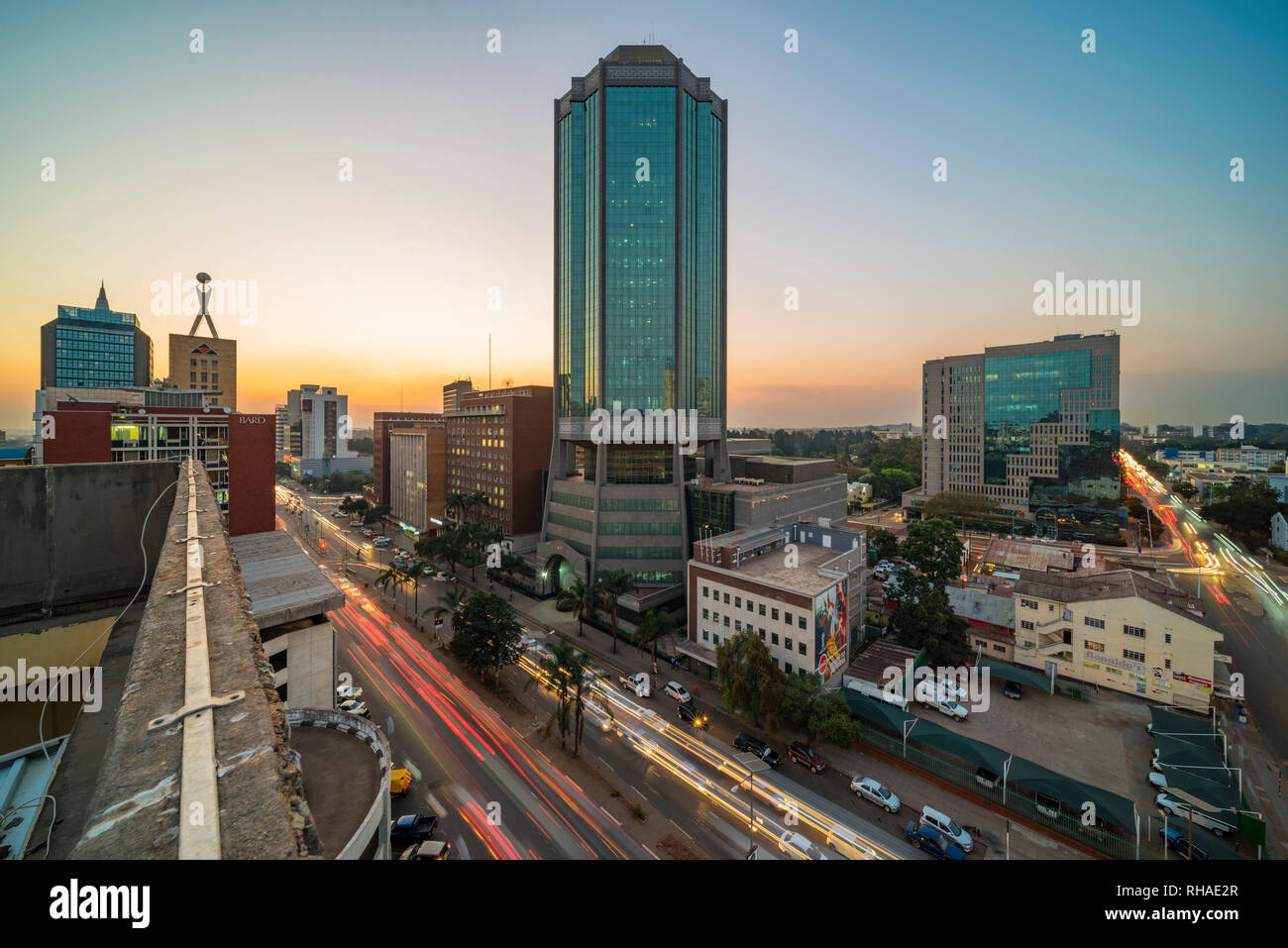 Zimbabwe's Reserve Bank seen in the glow of sunset, Harare Stock Photo ...