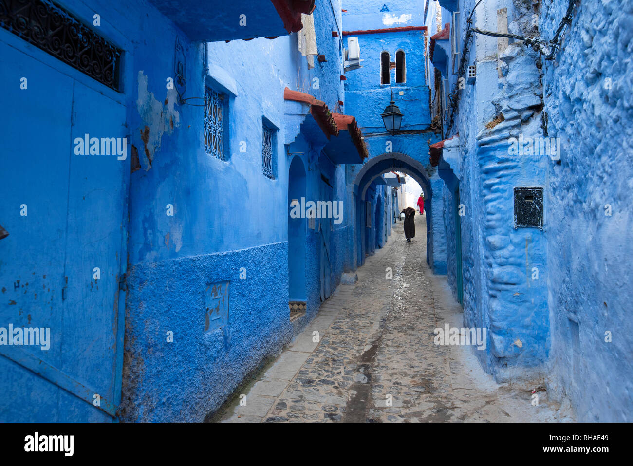 Beautiful view of the blue city CHEFCHAOUEN, MOROCCO in the medina ...