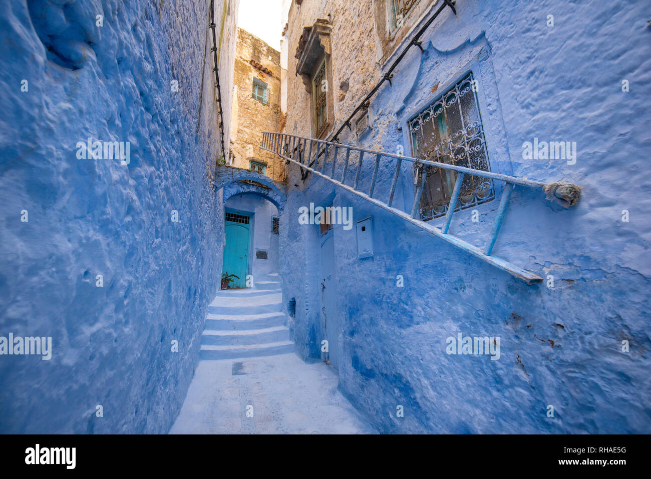 Beautiful view of the blue city CHEFCHAOUEN, MOROCCO in the medina ...